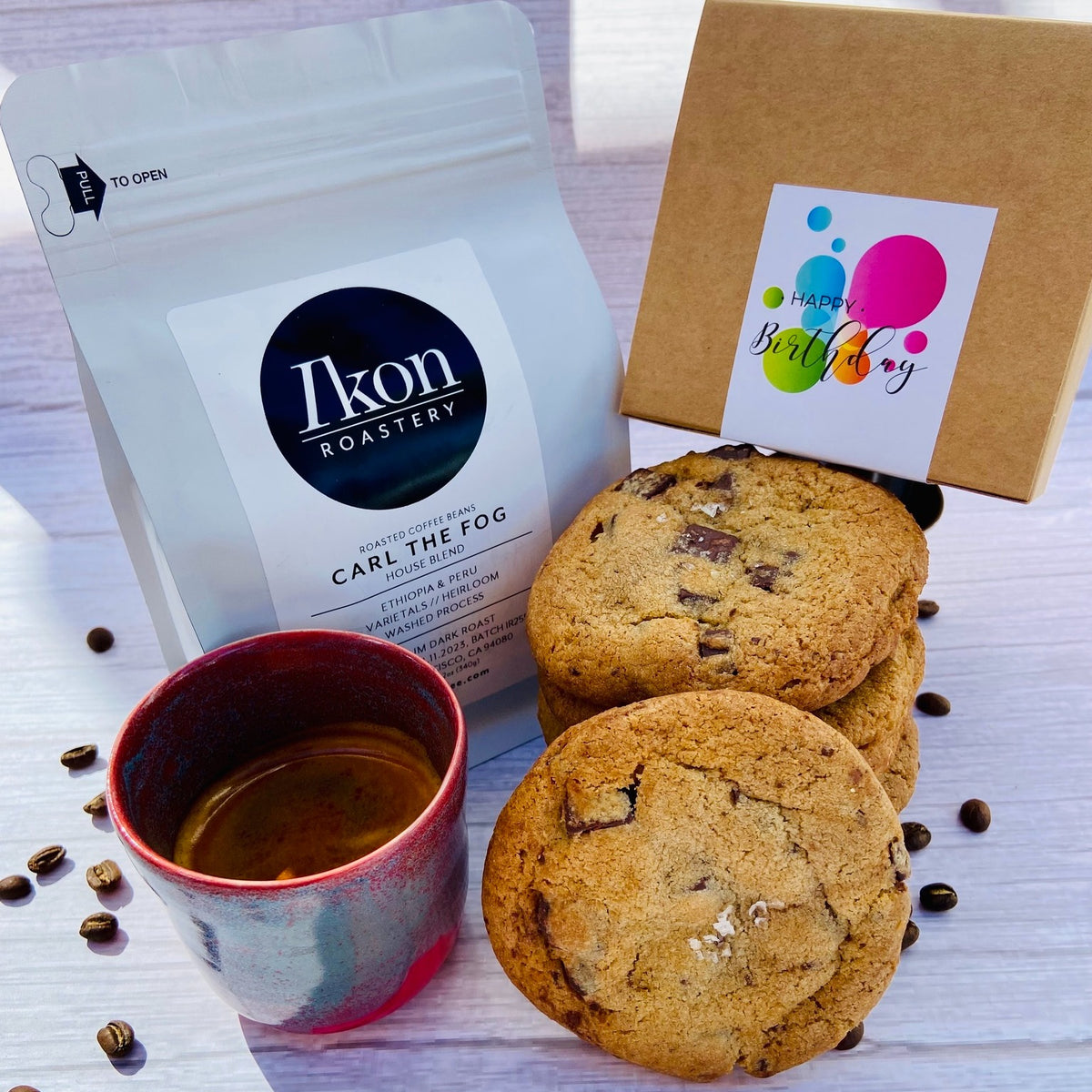 Happy Birthday Gift Box - Chocolate Chip Cookies and Coffee – Bonjour ...