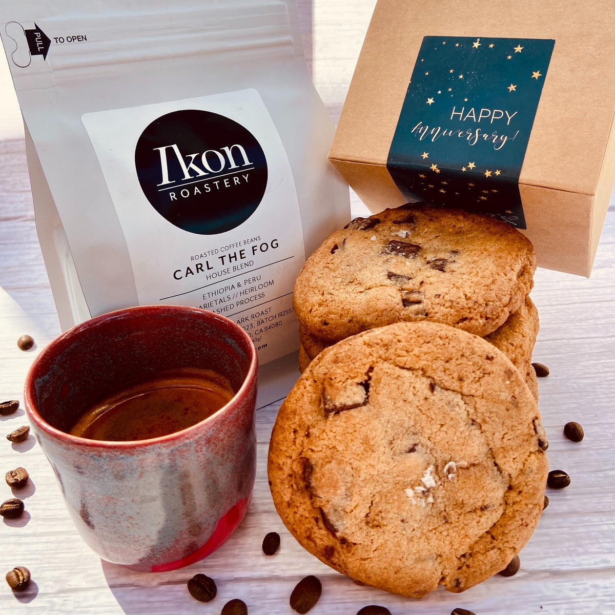 Happy Anniversary Gift Box - Chocolate Chip Cookies and Coffee ...